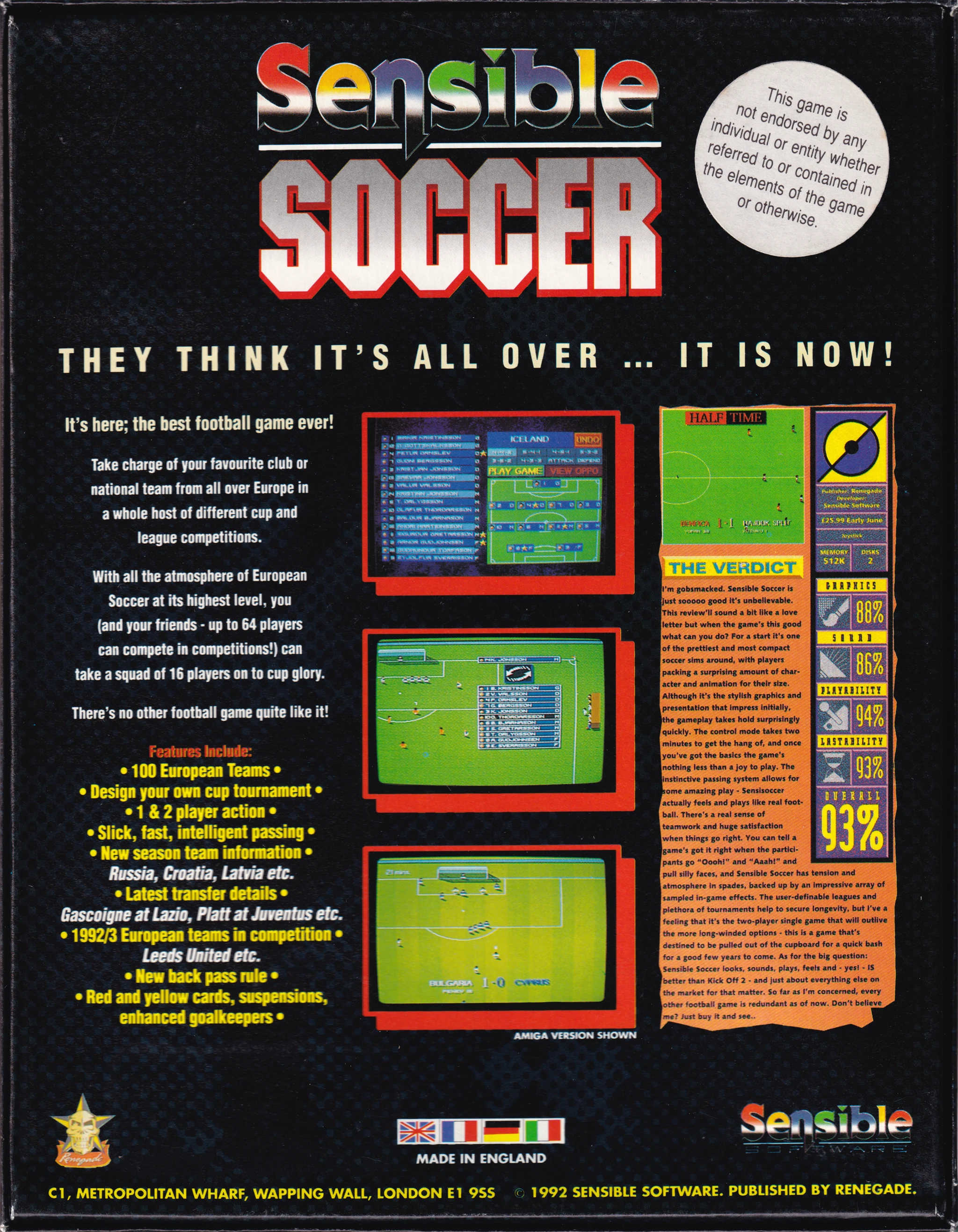 Big Box Collection: Sensible Soccer: European Champions - 92/93 Edition ...